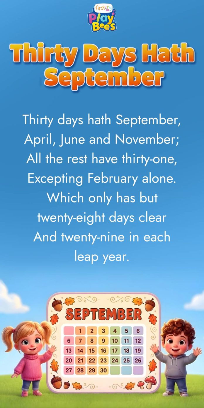 Thirty Days Hath September Lyrics - Nursery Rhyme & Song